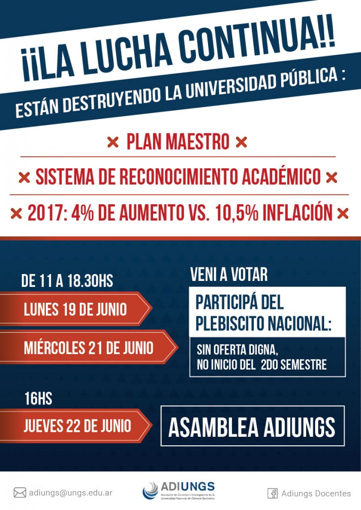 La lucha continúa. Cronograma de junio y julio de CONADU. - ADIUNGS